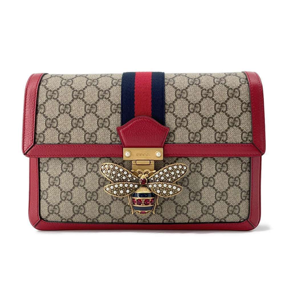 Gucci Bee Queen Margaret Shoulder Bag Ebony/Red/Navy - Gem